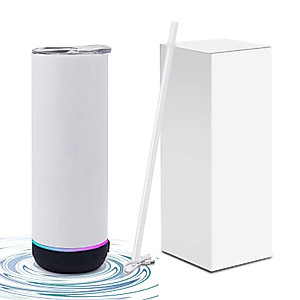 HIZEE 20 oz 1 pack Sublimation Tumbler Blank Bluetooth Music Speaker with Straw and Lid,Skinny Straight Stainless Steel Sublimation Cup Detachable Speaker Suitable for Travel Gifts