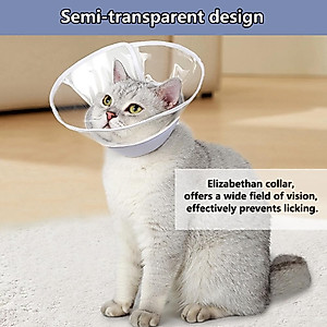Soft Drawstring Cat Recovery Cone - Transparent, Noiseless Fasteners - Double Anti-Slip - Adjustable Magic Tape & Neck Cone Ideal for Kittens - Comfortable Wound Recovery Cone (Blue, M(Neck:8½"-10¾"))
