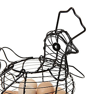 MyGift Black Metal Wire Egg Basket with Chicken Shape Design, Farm Fresh Egg Collecting Basket, Decorative Farmhouse Kitchen Storage Baskets
