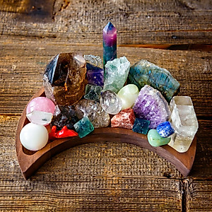 Curawood Moon Tray Crystal Holder - Display Your Crystals & Healing Stones - 10" x 5" Crescent Moon Tray for Crystals - Crystal Holder for Stones Display - Crystal Display Tray, Crystal Charging Plate