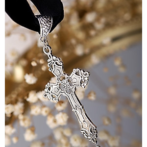 Sacina Gothic Cross Necklace, Zinc Alloy Black Cross Necklace, Halloween, Christmas Goth Jewelry Gift for Women (Silver Color Cross Choker)