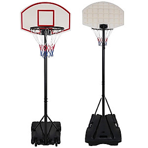 Smartxchoices Portable Basketball Hoop Stand 81''-98'' Height Adjustable w/Casters Net Goal Indoor Little Basketball Game