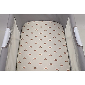 Muslin Bassinet Sheets 2 Pack Set for Baby Boy and Girl, 100% Muslin Cotton Fitted Sheet for Oval Hourglass and Rectangular Bassinet Mattress, Natural and Rainbow