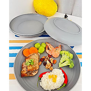 KITWILD Wheat Straw Plates, Unbreakable Dinner Plates, Lightweight Plastic Plates Reusable Plates Set, BPA free, Dishwasher & Microwave Safe, Perfect for Dinner Dishes (4 Pack, Gray)