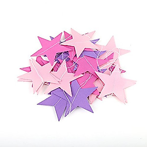 4Colors Party StarGlitter Black Star Hanging Garland Paper Pentagram Banner Bunting Hanging Ornament Home Decor (Pink & Purple)
