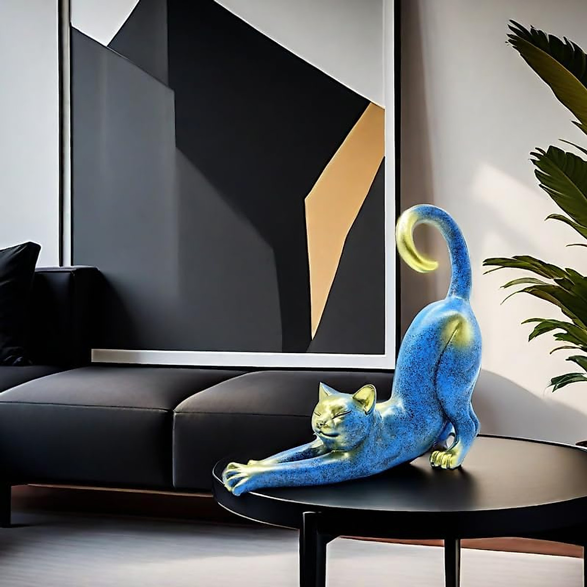 Cat Stretching Statue Figurine Sculpture Gifts for Cat Lover Art Cat Office Home Decor Desk Accessories Decoration