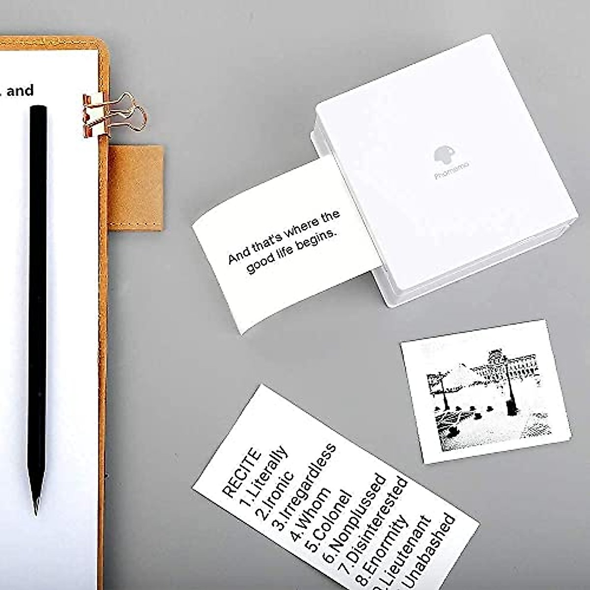 Phomemo M02 Pocket Printer- Mini Bluetooth Thermal Printer with 3 Rolls White Sticker Paper, Compatible with iOS + Android for Learning Assistance, Study Notes, Journal, Fun, Work，White