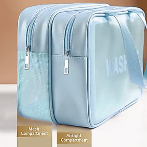 DAPOWER Travel Toiletry Bag for Women, Matte Translucent Toiletry Bag with Handy Handle, Makeup Cosmetic Organizer Bag for Travel Toiletries Accessories (Blue-XL)
