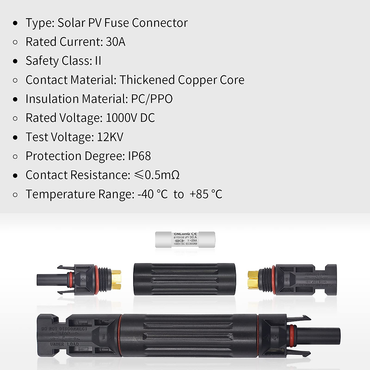 Poyiccot 30A Solar Inline Fuse Holder Connector, 1000V DC Waterproof in-line Fuse Holder, Solar Fuse Connector for Solar Panel and Solar Controller, with 10X38mm Fuse, 1pcs