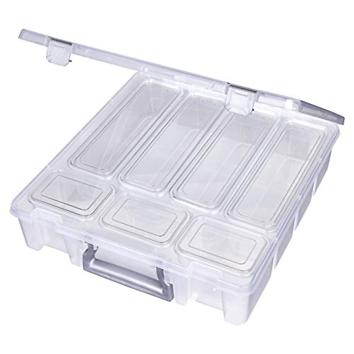 AB Designs 6967ABD Super Satchel with 9 Mixed Bins Inside Stackable Home Storage Organization Container, Clear with Sliver Latches and Handle, w/Long