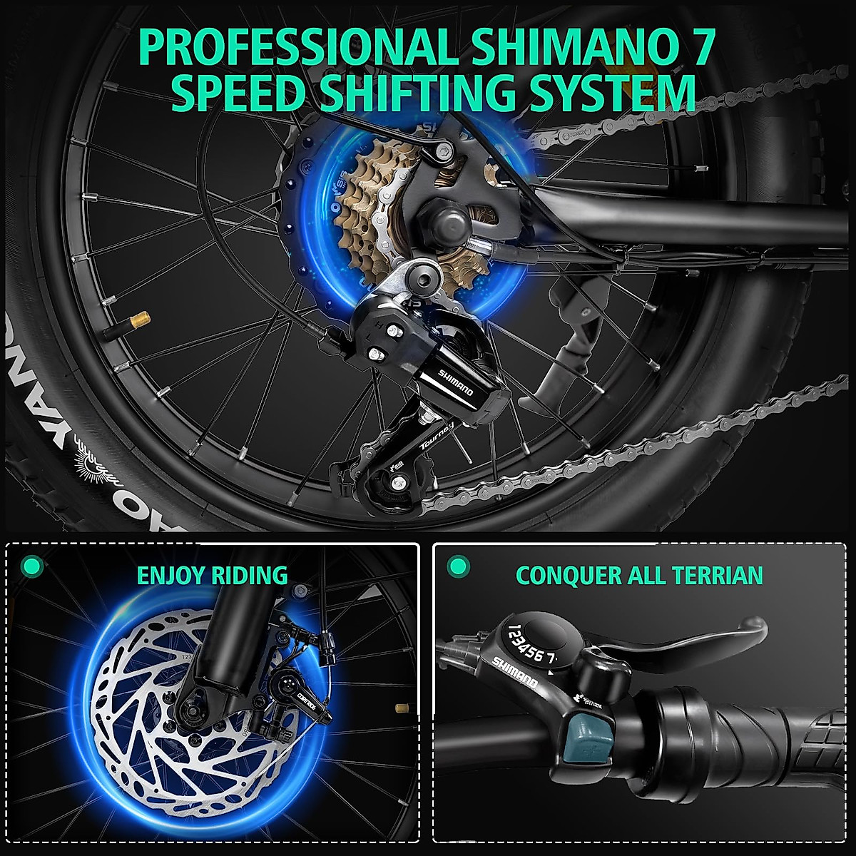 SMARTRAVEL Electric Bike 20" Fat Tire for Adults,1000W Peak Brushless Motor with 15Ah Battery,Shimano 7 Speed Gears,Up to 28MPH E Bike for Commute Mountain Beach Snow Riding,DK400