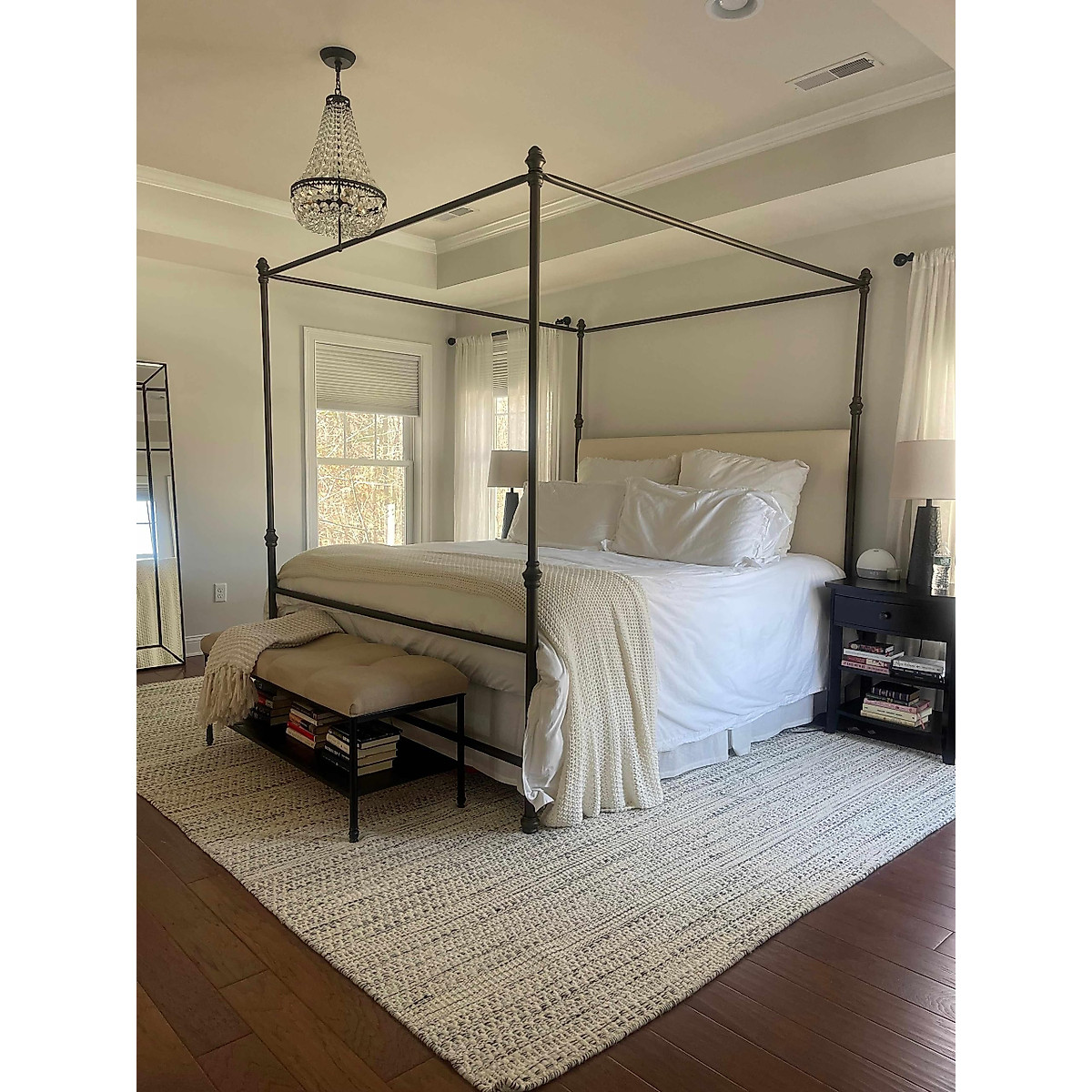 Hauteloom Williford Natural Fiber Contemporary Living Room Bedroom Area Rug - Moroccan Farmhouse -100% Wool - Handmade Handwoven Carpet - Bohemian No Pile - Black, Cream, Beige - 5' x 7'6"