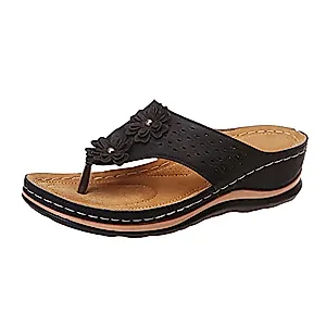 JMMSlmax Boho Beach Shoes for Women Comfortable Flip Flops for Women with Arch Support Summer Casual Wedge Sandals Shoes