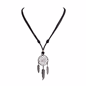 BlueRica Dreamcatcher on Adjustable Black Cord Necklace (Chrome Finish)