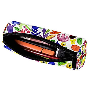 Watercolor Flowers Painting Pattern Pencil Bag Pen Case Stationary Case Pencil Pouch Desk Organizer Makeup Cosmetic Bag for School Office