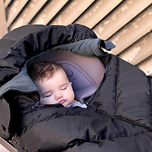 7AM Infant Car Seat Cover - Winter Puffy Cover with Center Zipper for Baby Boys & Girls, Lightweight, Windproof & Water-Repllent Outer Shell, Universal Fit for Infant Car Seat | (0-12M)