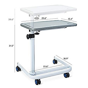OasisSpace Overbed Table, Hospital Bed Table with Holder, Adjustable Over Bedside with Wheels for Hospital and Home Use - Laptop, Reading, Eating Cart Stand - Bedridden, Elderly, Senior