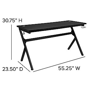 Flash Furniture 55" x 24" Extra Large Gaming Desk with Headphone Hook and Cup Holder - Free Mouse Pad