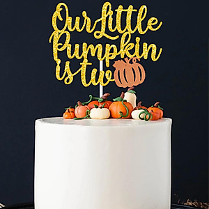 Fall Pumpkin 2nd Birthday Party Decoration Our Little Pumpkin Is Two Banner Cake Cupcake Topper Glitter Autumn Birthday Party Supplies