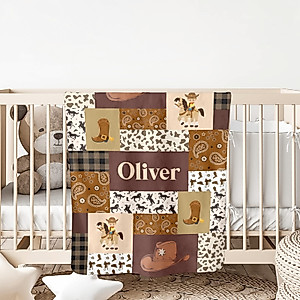 Deven Personalized Sherpa Fleece Baby Blankets for Boys,Girls,Cowboy Quilt,Custom New Born Receiving Blanket with Name for Baby Shower 30x40 in Gift