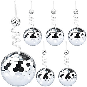 VAIPI 6 Pack Disco Ball Cups for Party 20 oz Wine Cups with Disco Mirror Ball Straws Stirrers Drink Tumbler Silver Flash Ball Cocktail Cup Ornament Cups for Wedding Bachelorette Party 2024 Decoration