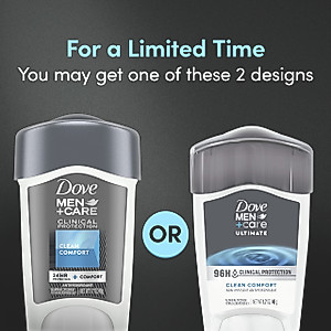 Dove Men+Care Clinical Protection Antiperspirant Clean Comfort Stick for Men 96-Hour Sweat and Odor Protection Clinical Strength Antiperspirant with 1/4 Moisturizing Cream 1.7 oz