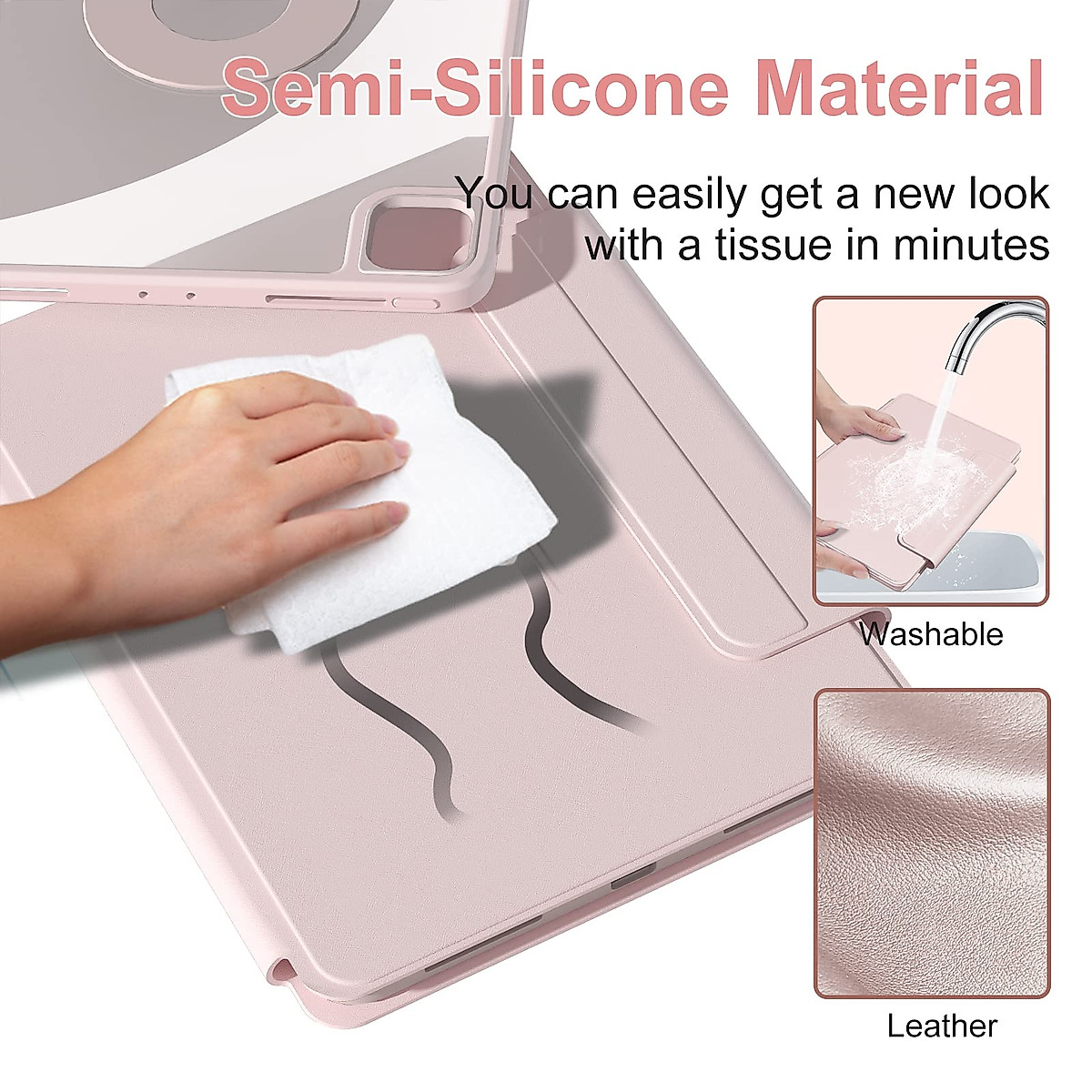 Case for iPad Pro 11 2022/2021/2020/2018 Gen 1st/2nd/3rd/4th,360 Rotatable with Powerful Magnet,2 in 1 Detachable Clear Case and Washable Semi-Silicone Protective Cover Smart Folio Support Pen Charger