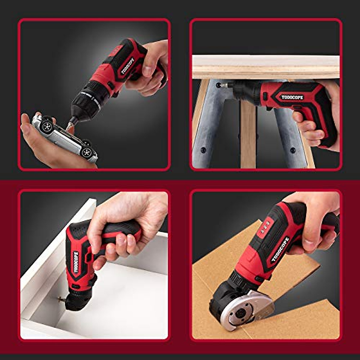 TODOCOPE 4 in 1 Electric Screwdriver Cordless, 4V MAX 1500mAh Li-ion Cordless Screwdriver Rechargeable, with 4 Multi-function Attachment and Charger