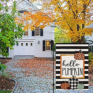 Fall Garden Flag Hello Pumpkin Sign 12 x 18 Inch Double Sided Autumn Farmhouse Seasonal Yard Outdoor Thanksgiving Decor DF082