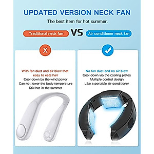 yahava Portable Air Conditioner Neck Fan 3 Cooling Plates Personal Fan Two 2 Speeds Angle Adjustable Fan with 10000mAh Power Bank