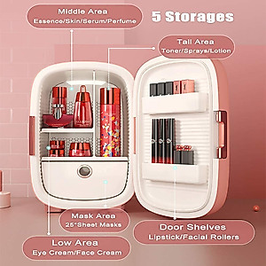 TONPOP Beauty Mini Fridge 12 Liter Portable Cosmetic Skincare Refrigerator Mini Refrigerator for Car Home Compact Quiet Cooler Warmer With Removable Drawers for Breast Milk, Drink,