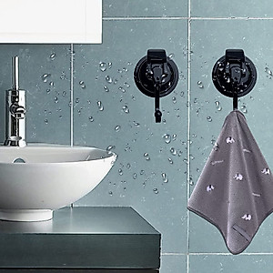 YSSILADI Shower Suction Cups Heavy Duty Vacuum Suction Cups, Glass Suction Cup Hooks, Robe & Towel Hooks Reusable, No Hole Punched, for Garland Decoration (2 Pack, Black)