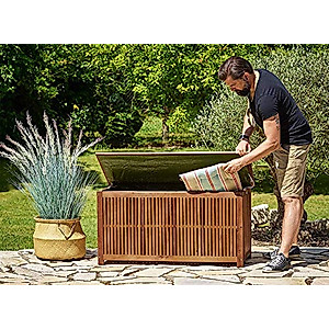 cucunu Outdoor Storage Box 65 Gallon Wooden Deck Boxes for Patio Garden Pool 46x20x24 Inch Waterproof Wood Chest Large Container