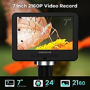 Andonstar AD246S-M HDMI Digital Microscope 2000x for Adults, 3 Lens 2160P UHD Video Record, 7 Inch LCD Soldering Microscope, Coin Microscope, Biological Microscope Kit, Windows Compatible