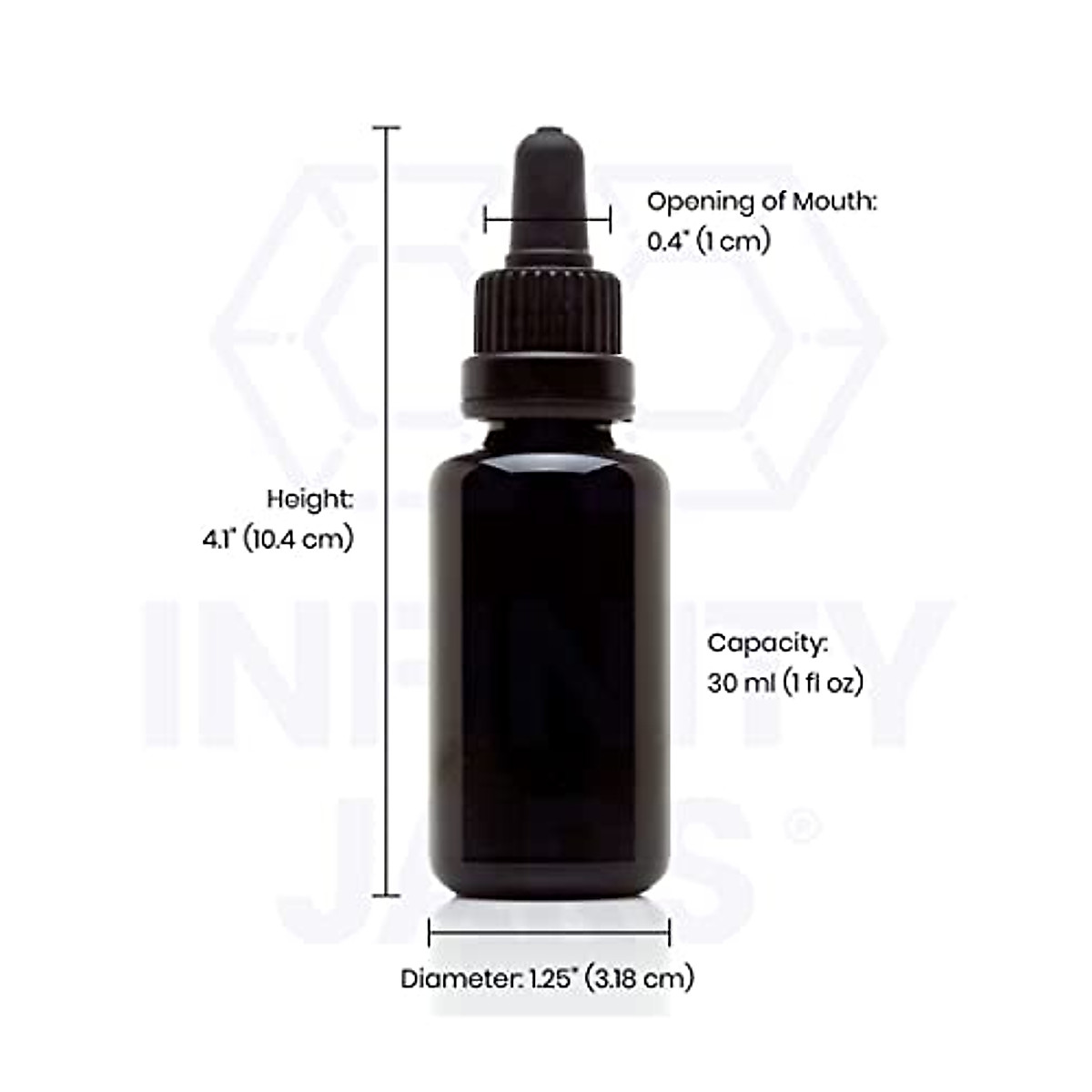 Infinity Jars 30 Ml (1 fl oz) Black Ultraviolet Glass Bottle w/Glass Eye Dropper
