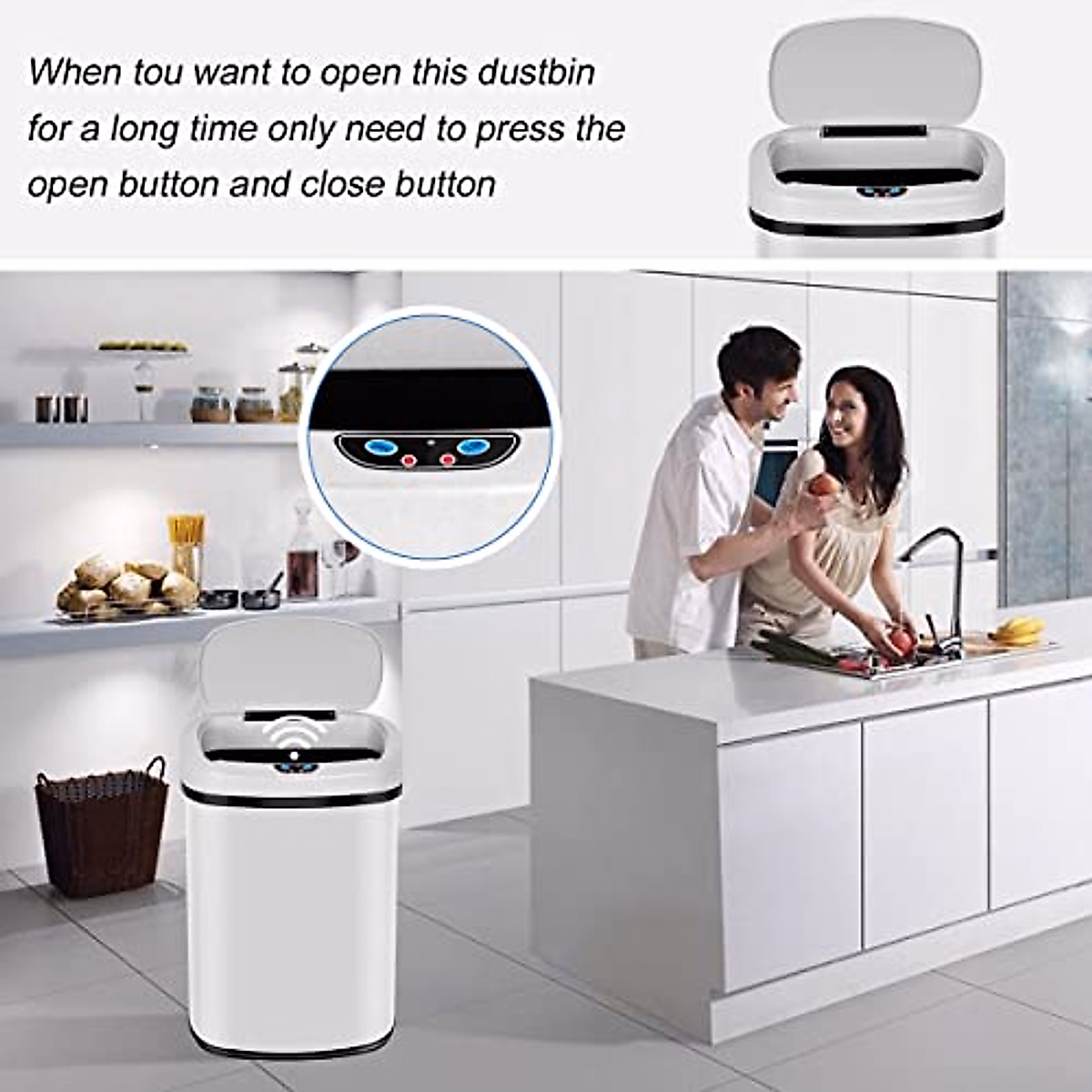 13 Gallon 50 Liter kitchen Trash Can with Touch-Free & Motion Sensor, Automatic Stainless-Steel Garbage Can, Anti-fingerprint Mute Designed Trash Bin Touchless Trash Can for Office Bedroom, White