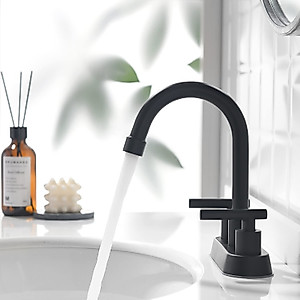 YardMonet Black Bathroom Faucets, 2 Handle Bathroom Sink Faucet, 4-Inch Centerset Bathroom Sink Faucet with Pop Up Drain and Water Supply Lines Bathroom Faucet Black