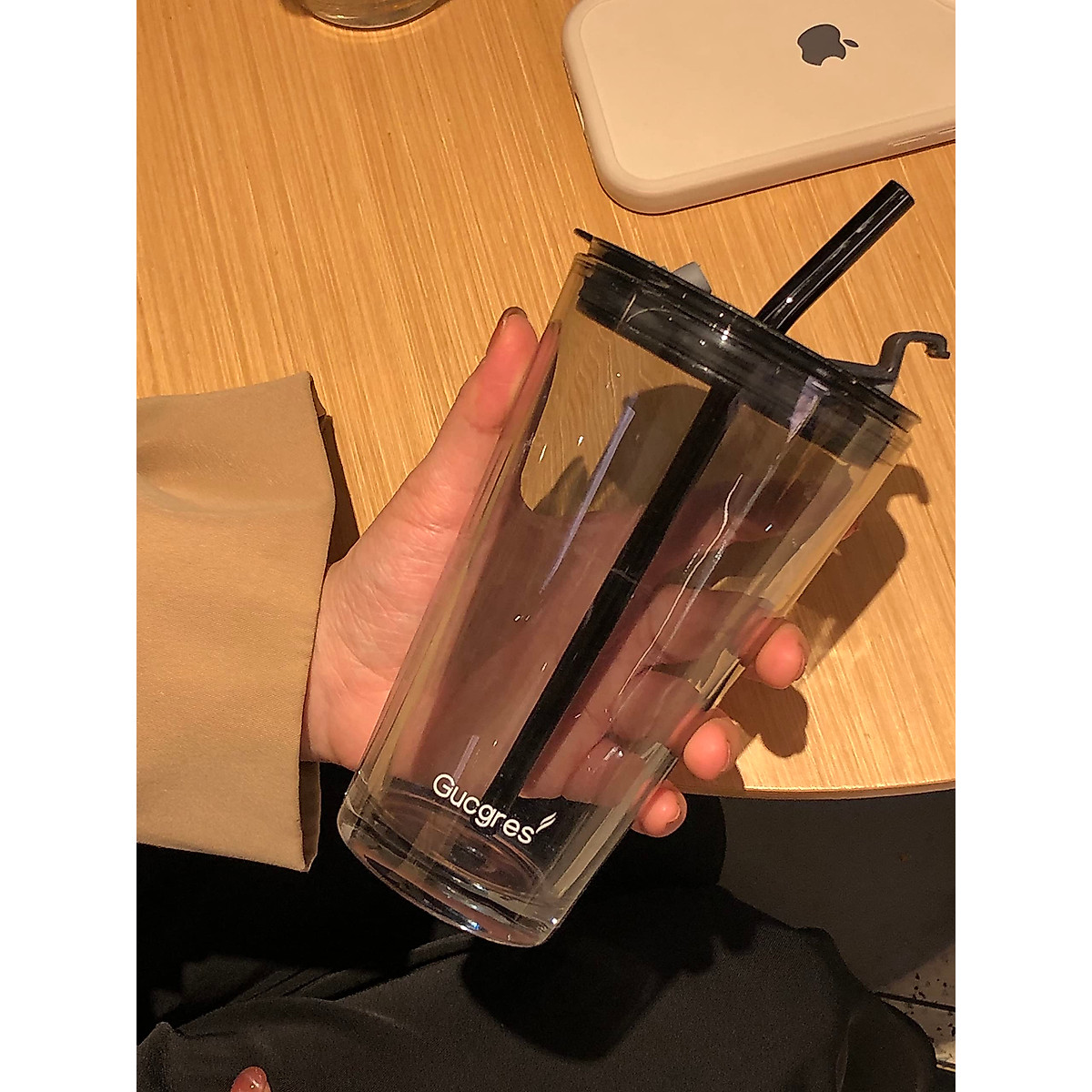 2 Pack 16 Ounce Tumbler with Lid and Straw, Leakproof Glass Cups with Lids and Straws, Iced Coffee Cup Silicone Sleeve Smoothie Cup Boba Cup