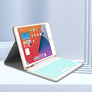 Backlit Keyboard Case for iPad 10.2 9th 8th 7th Generation - Wireless Detachable Keyboard Thin Slim Smart Folio Stand Tablet Cover Case for iPad 10.2 Inch/iPad Air 10.5"(3rd Gen)/iPad Pro 10.5", Pink