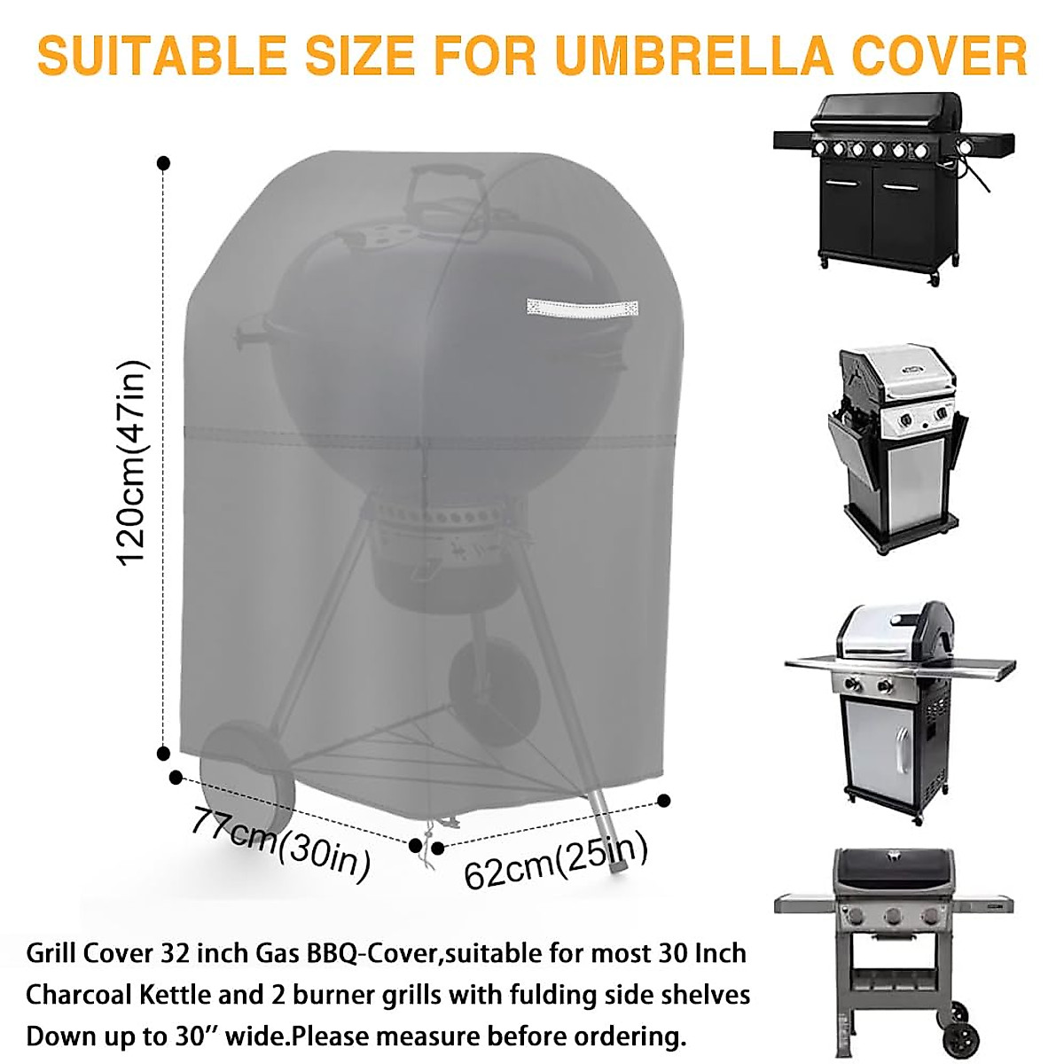 Grill Cover 30 inch BBQ Charcoal Grill Cover for Outdoor Grill, Waterproof Heavy Duty Small Barbecue Grill Covers, UV Fade & Weather Resistant Smoker Grill Cover for Weber Nexgrill Char-Broil and More