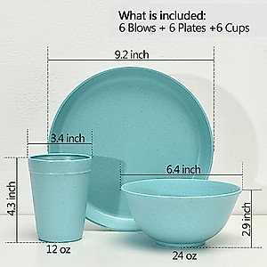 18-Piece Plates and Bowls Cups Set Wheat Straw Microwave Safe Plastic Dinnerware Set for Pasta,Cereal, Salad,Side Dishes,Kitchen, Camping, RV