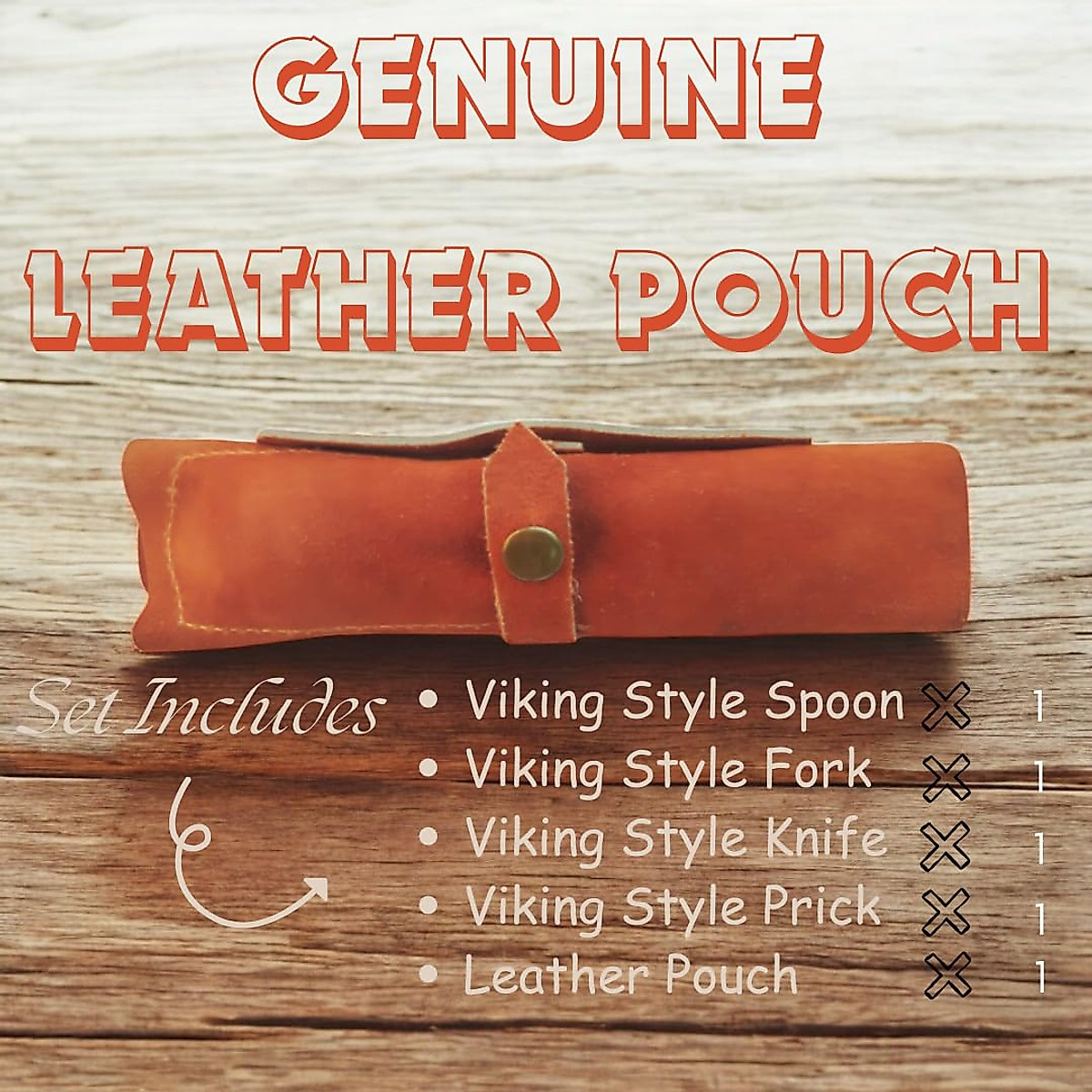 Generic Hand Forged Black Silverware Set With Leather Cover- Medieval 4 Pcs Kitchen Utensils Set, Viking Cutlery Set Knife Spoons And Forks Set- Dinnerware Sets, Kitchen Utensils And Flatware Set