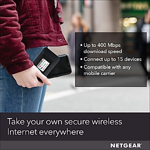 NETGEAR Mobile Wi-Fi Hotspot, 4G LTE Router AC797-100NAS, 400Mbps Download Speed, Connect Up to 15 Devices, Create a WLAN Anywhere, GSM Unlocked