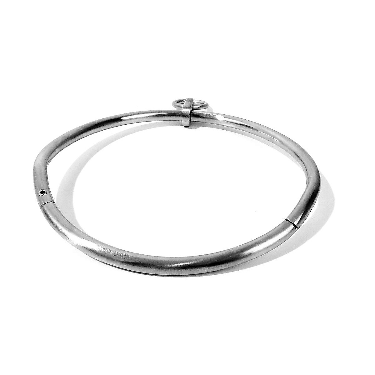 Cuffstore 17" Locking Eternity Collar Satin Stainless Curved Neck Choker Collar w/Ring