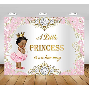 Mocsicka Royal Princess Baby Shower Backdrop Pink Silver Diamond Baby Shower Background 7x5ft Vinyl Girl's Baby Shower Party Banner Decoration Supplies