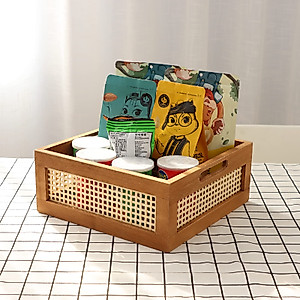 YAHUAN Woven Wooden Basket Wood Storage Crate Box, Decorative Rustic Basket Bamboo Basket with Built-In Handles for Kitchen Pantry, Cabinet, Office, Bedroom, Rustic Country Decor (Brown)