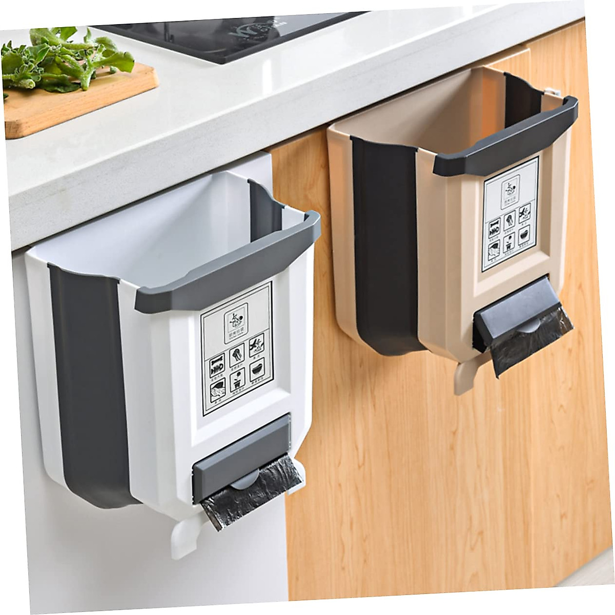 PRETYZOOM 1pc Trash Can Folding Storage Bin Trash Basket Storage Tank Wall-Mounted White