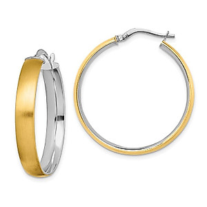 14k Two Tone Gold White Large 5mm and Satin Hoop Earrings Fine Jewelry For Women Gifts For Her