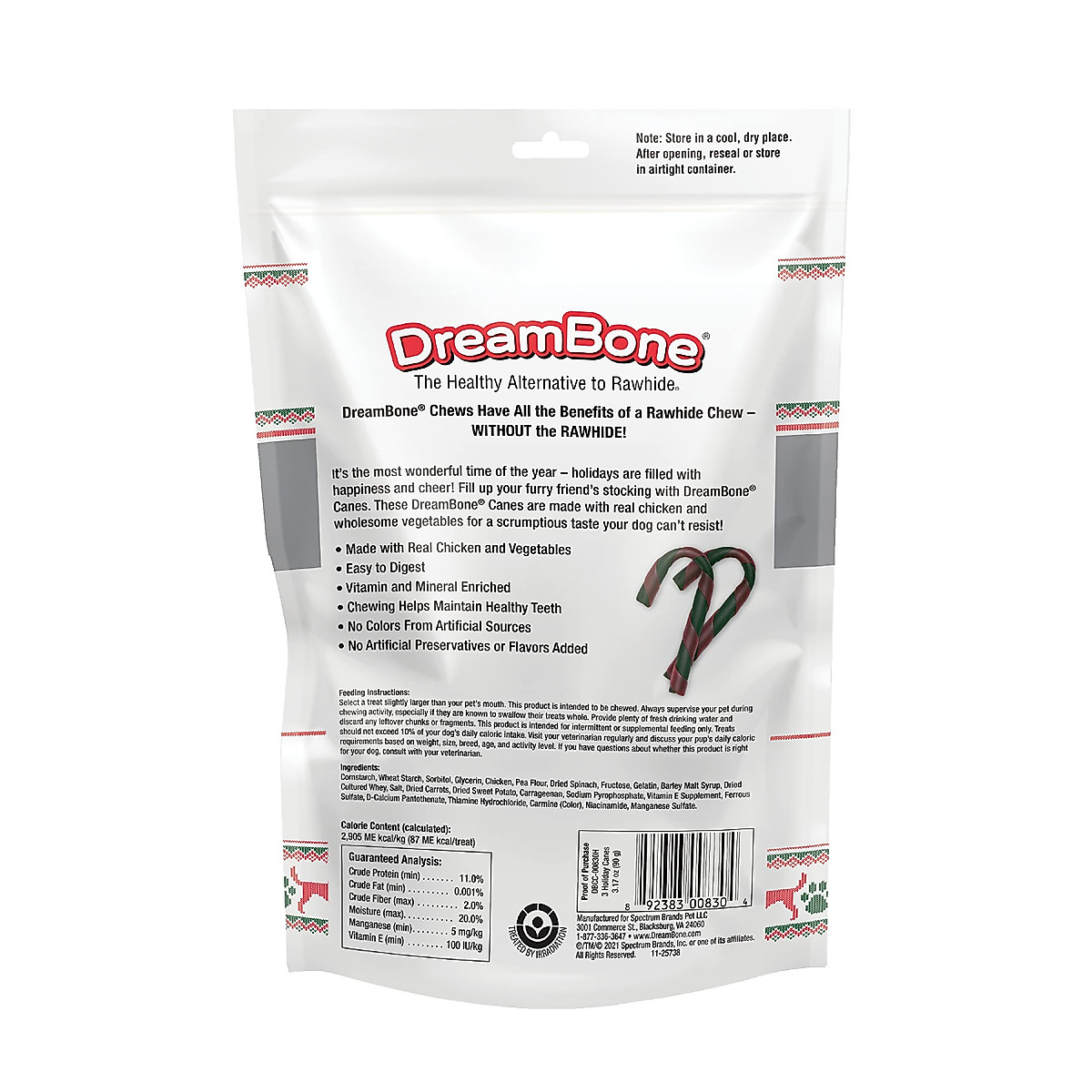 DreamBone Holiday Canes, 3 Count, Made with Real Chicken, Rawhide-Free Chews for Dogs