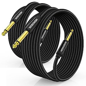 HOSONGIN 1/4 Inch Guitar Instrument Cable 15ft 2-Pack [Nylon Braided Shielded], 1/4 Inch to 1/4 inch TS Male to Male Plug Mono Audio Cord, Quarter Inch 6.35mm Unbalanced Interconnect Line - 15 feet